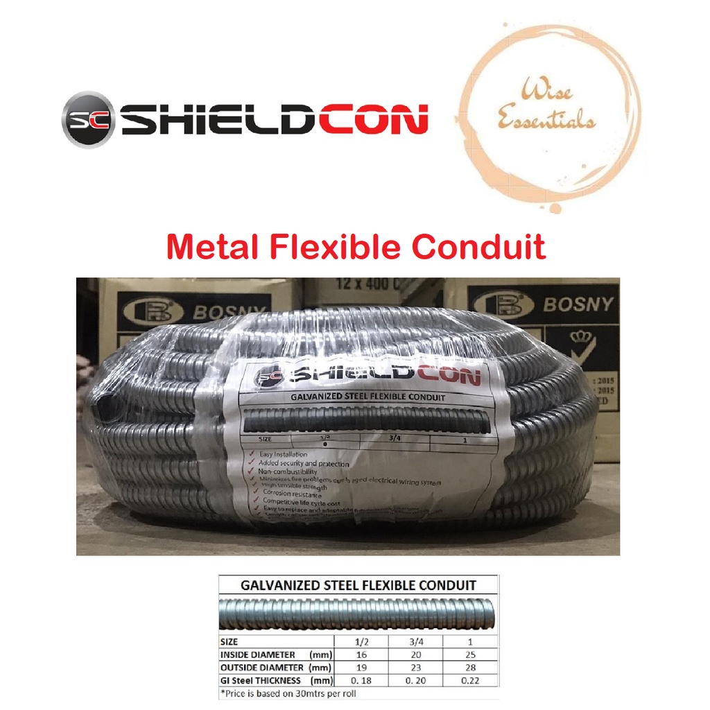 SHIELDCON Flexible Metal Conduit size 1/2", 3/4" | Shopee Philippines
