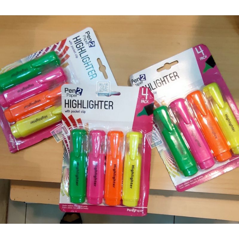 Pen 2 Paper HIGHLIGHTER with pocket clip and chisel point (4pack/6pack ...