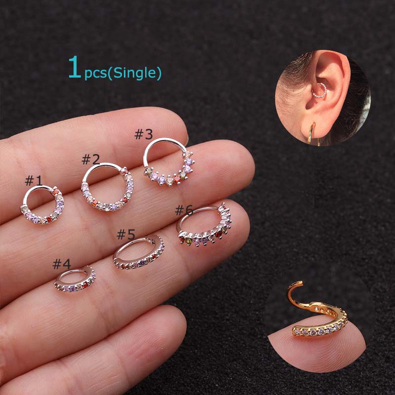 1pcs Multicolor Zircon Copper Rook Piercing Mini Hoop Tragus Earrings ...