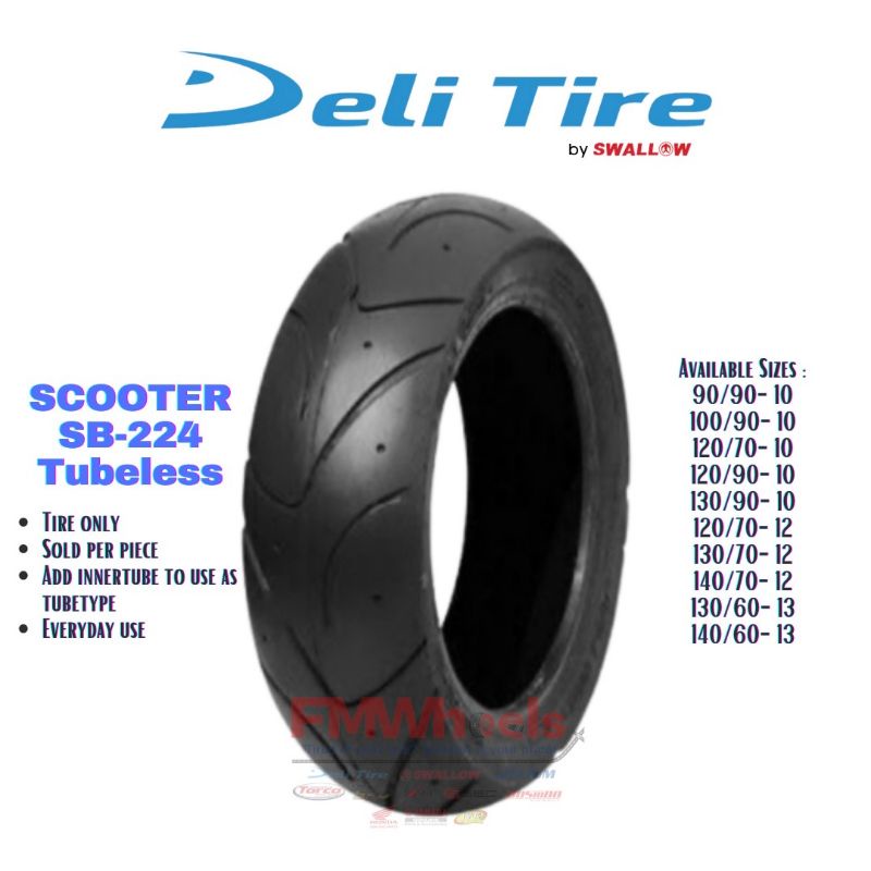 Deli Tire Scooter S224 Burgman Dio Lindy zoomer 90/90-10 100/90-10 120/ ...
