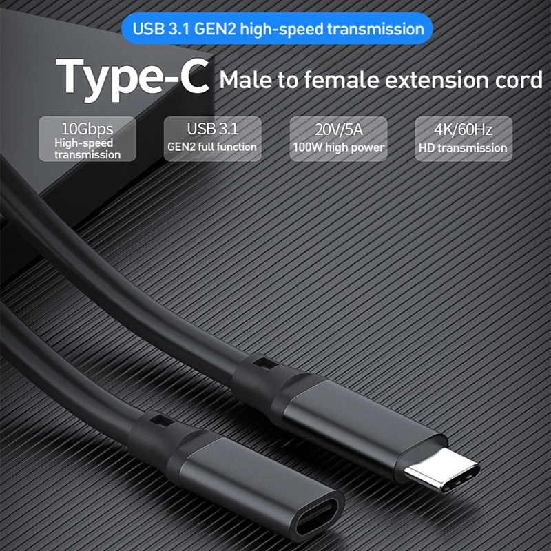 HDMI 4K USB 3.1 Type C Extension Cable 5A 100W Fast Charge 10Gbps Data ...