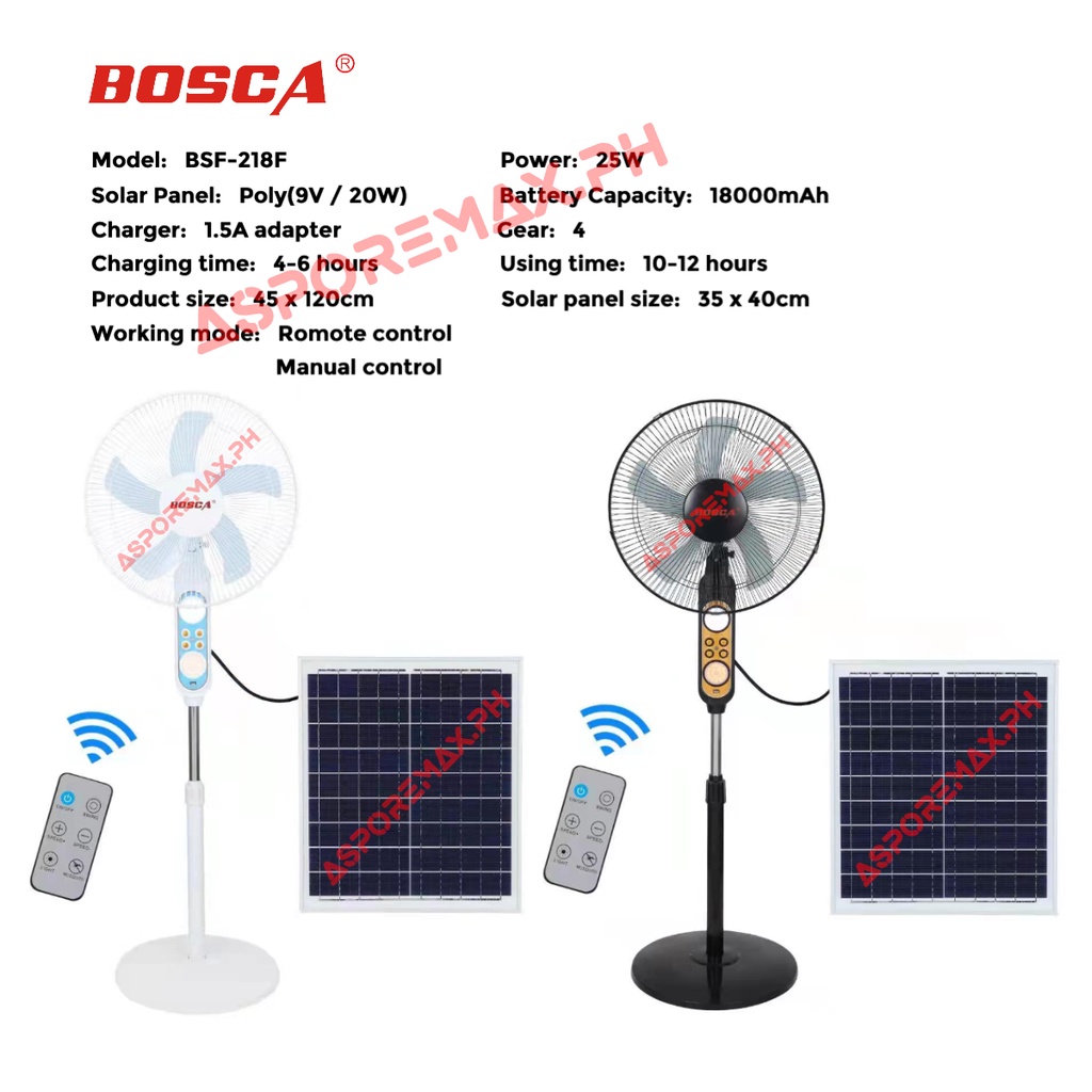 BOSCA Solar Stand Fan 16 inches with 5 Blades+3 Speeds Solar Electric ...