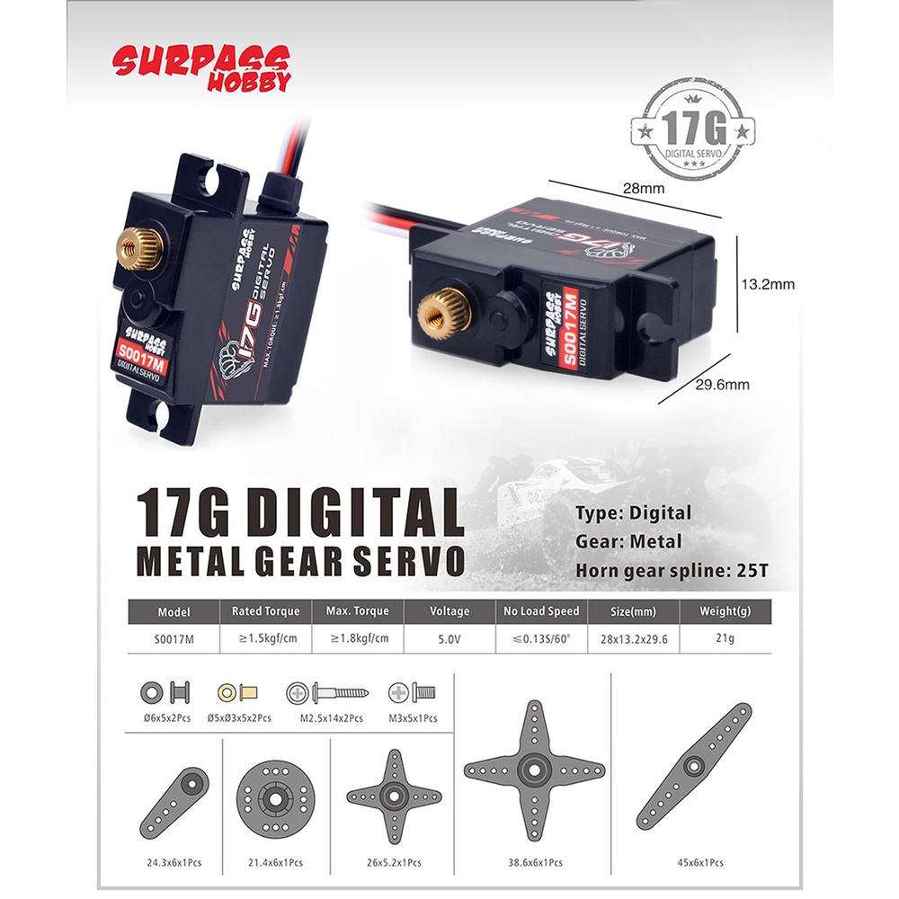Surpass Hobby Digital Servo 9g 17g 25g 6kg 9kg 15kg 16kg 20kg 23kg 24kg 25kg for 1/24 1/18 1/16 ...