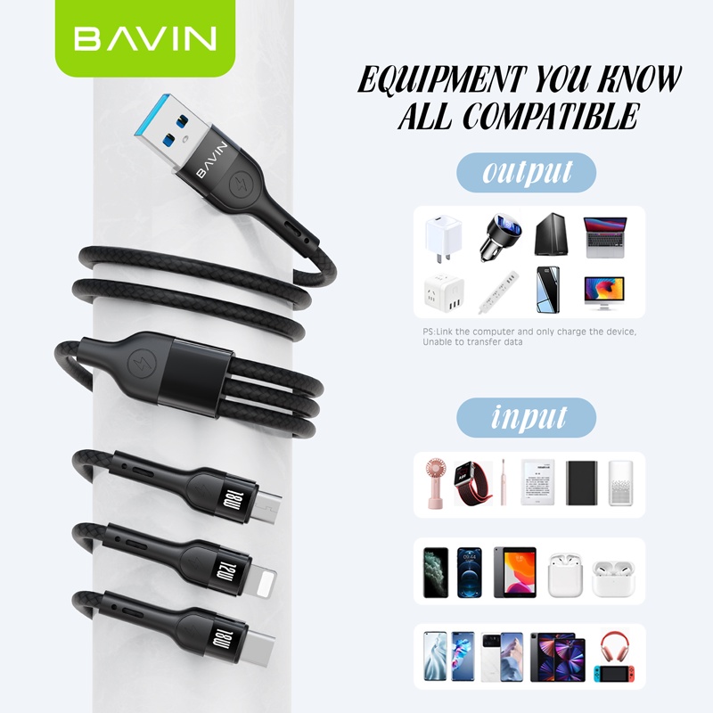 BAVIN CB236-3 3in1 Fast Charging Braided Cable 18W High Density Safe ...