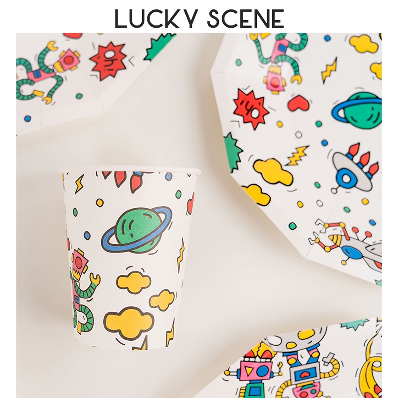 Disposable Tableware Funny Robot Plates Cups Tissue Wedding Birthday ...