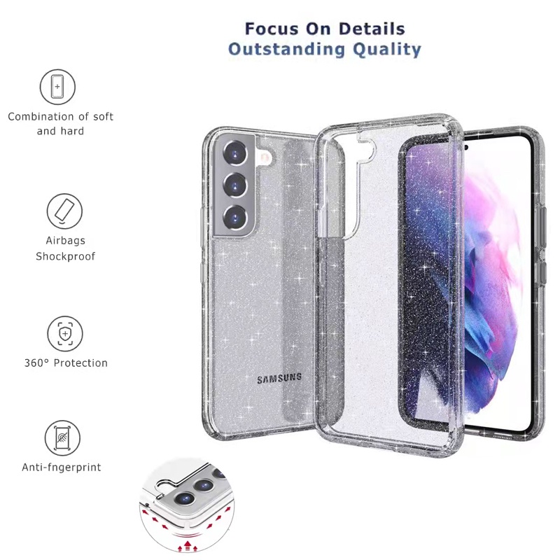 Transparent Glitter Protective Anti-Impact Cover For Samsung S22 S21 ...