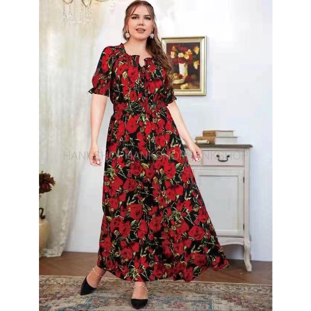 dress for women plus size maxi floral red party bohemian elegant ...