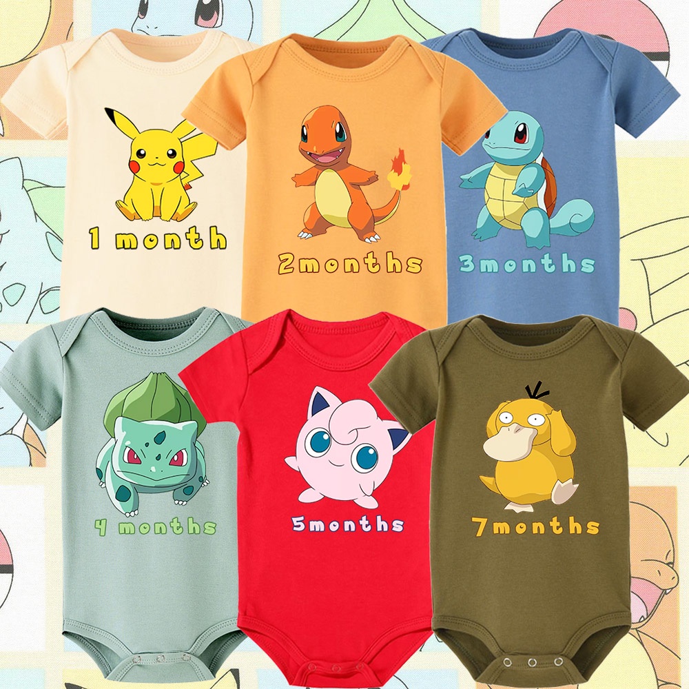 Month Number Printed Pokemon Cartoon Newborn Baby Cotton Oneise 7 ...