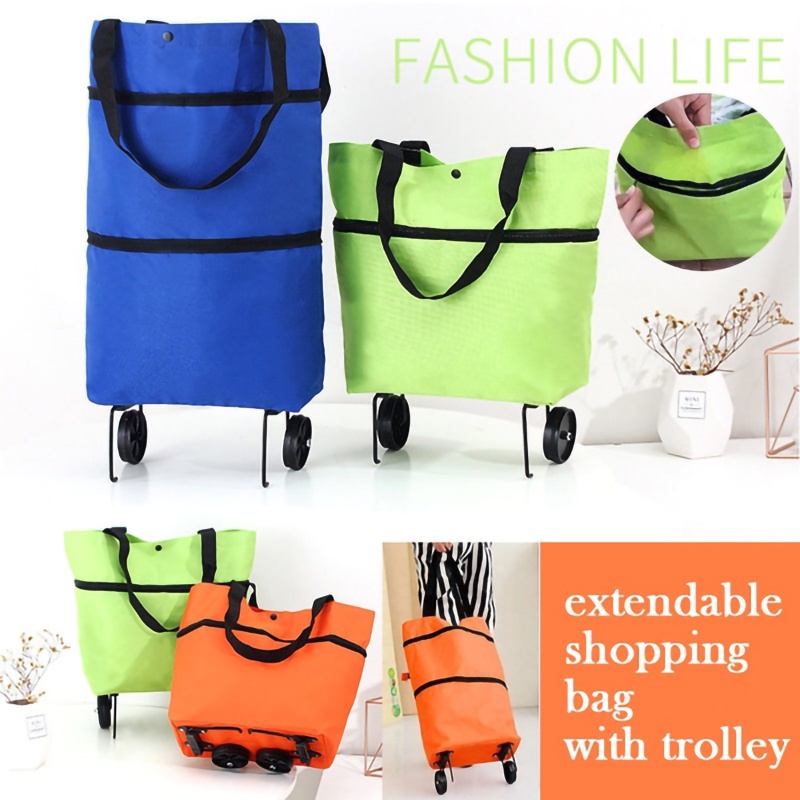 Foldable Shopping Bag Cart Trolley Bag with Wheels Grocery Tote ...