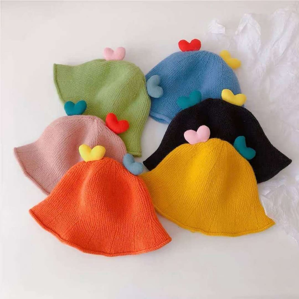 Baby Girls Boys Colorful Heart Knitted Warm Winter Hats | Shopee ...