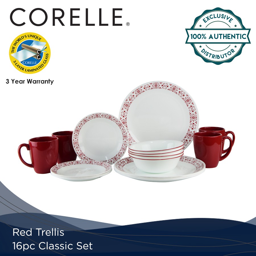Corelle 16 Piece Classic Set Red Trellis | Shopee Philippines