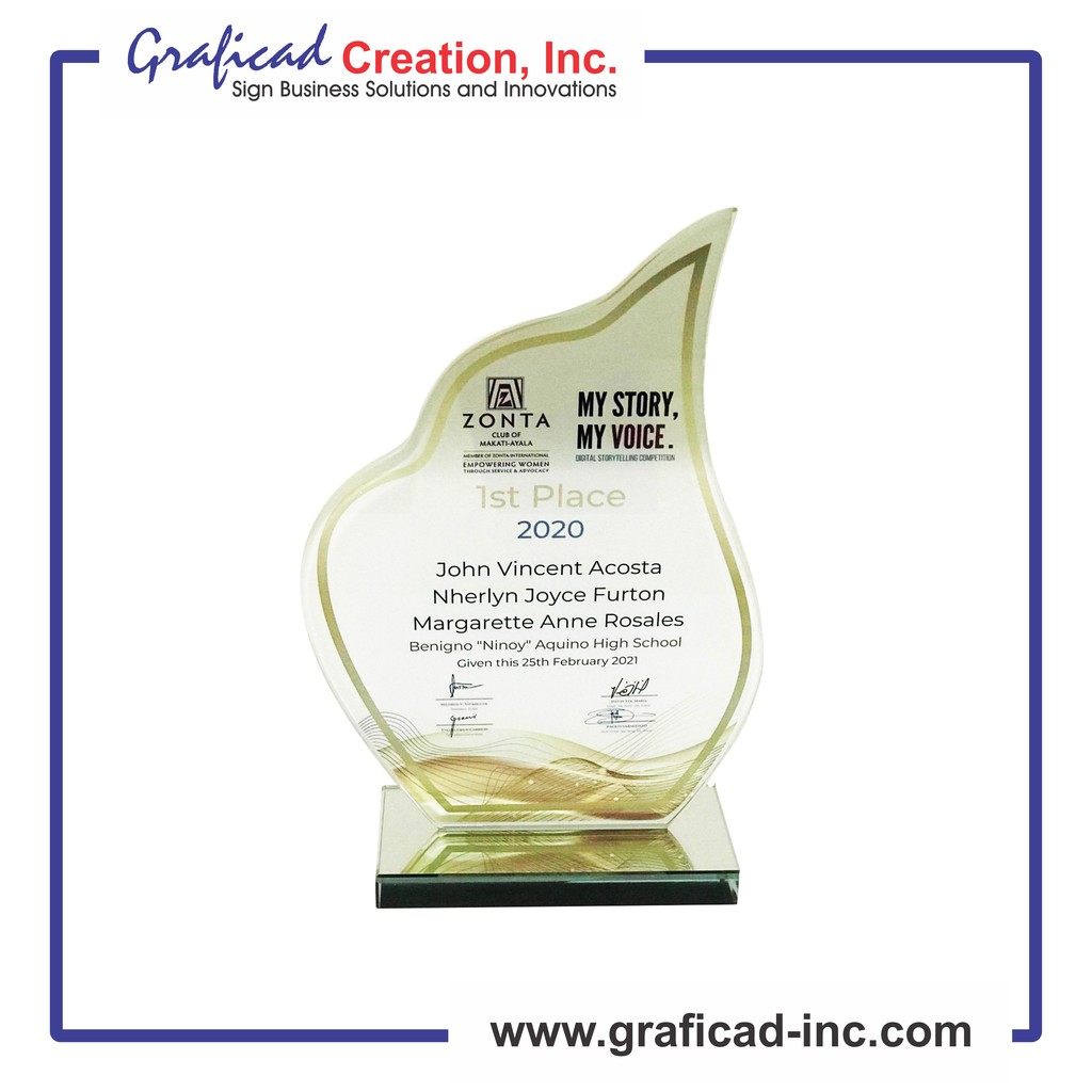 Graficad Flame Shaped Glass Plaque Awards Recognition Appreciation ...