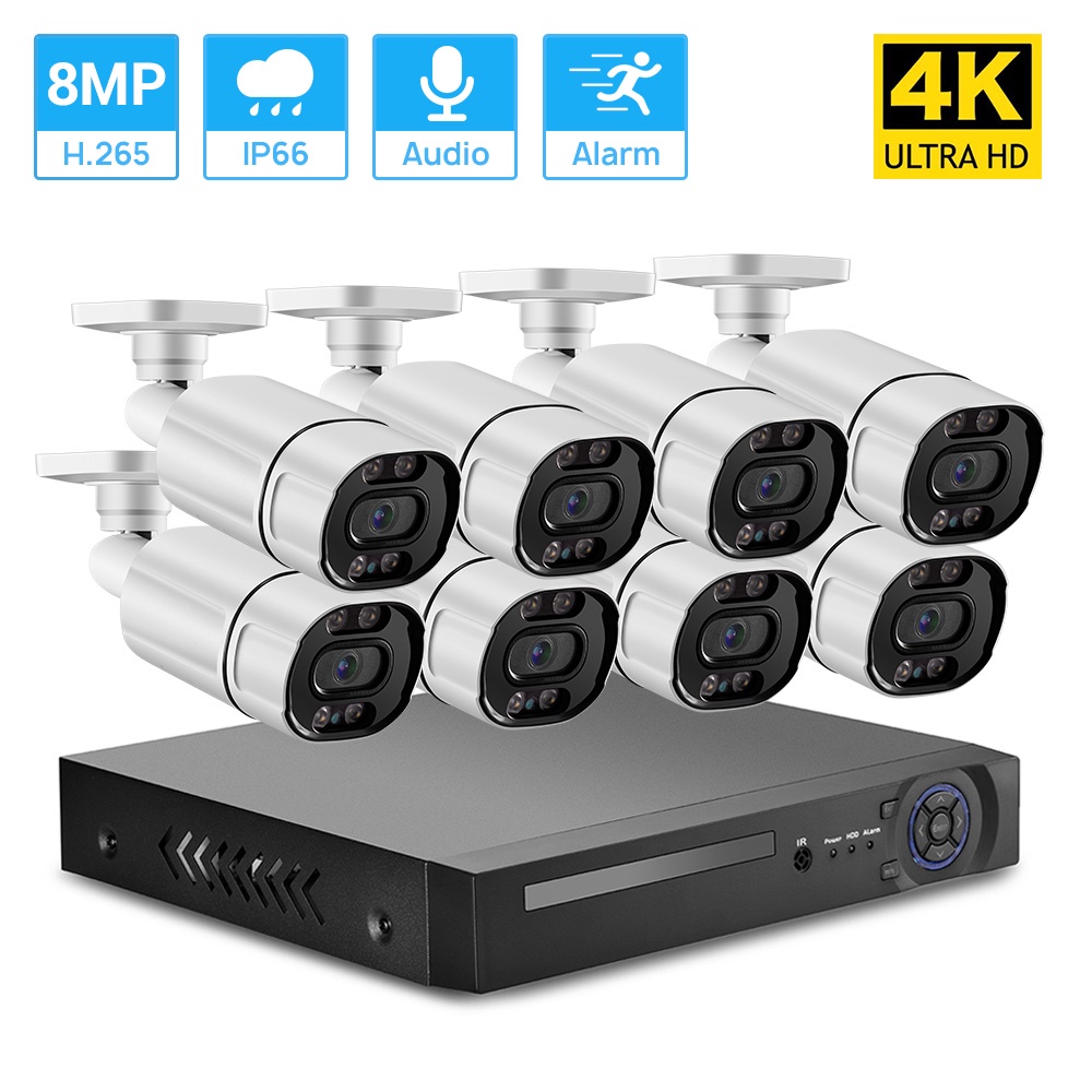 Hamrol 8CH 8MP 4K H.265 Color Night Vision POE Camera System Waterproof ...