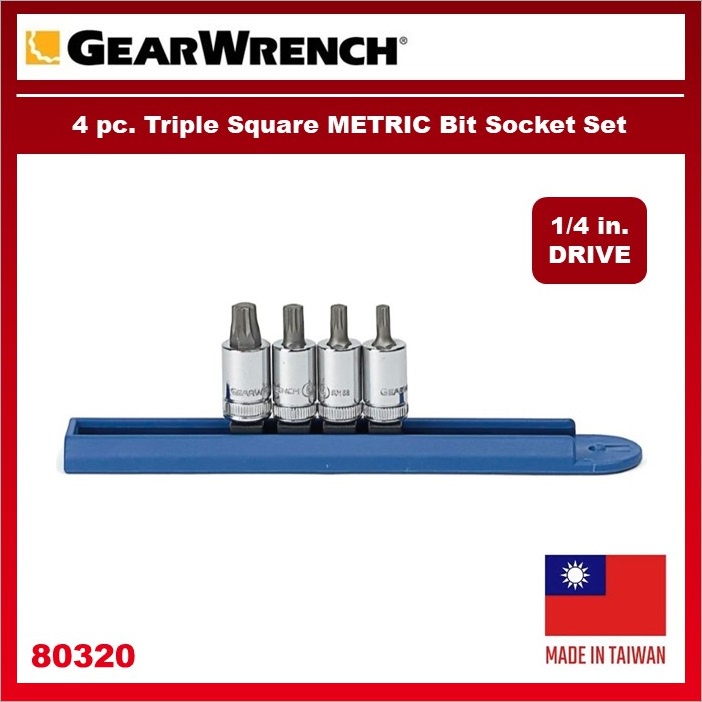 GearWrench 4-piece Triple Square Metric Bit Socket Set, 1/4 in Drive ...