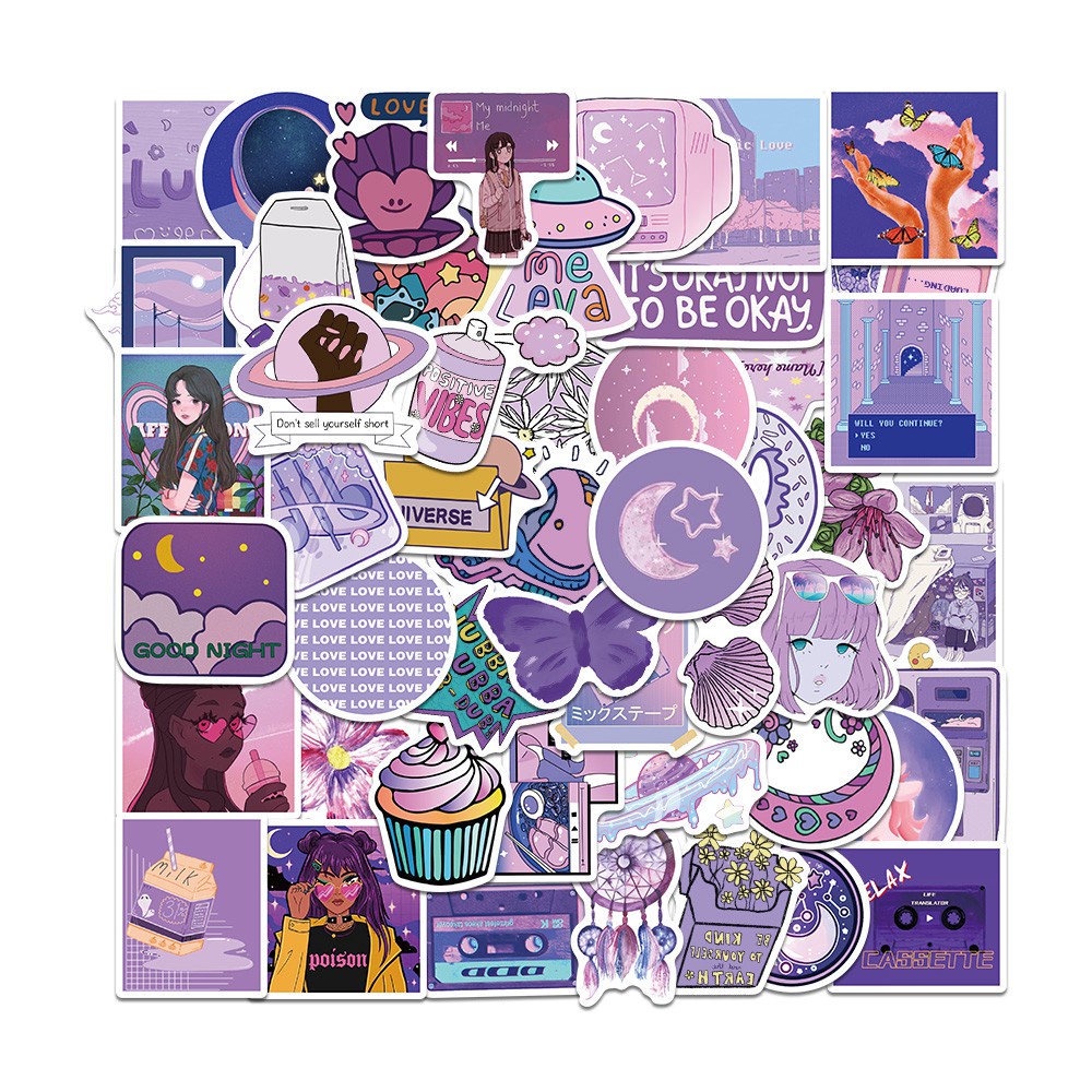 50PCS Vsco Girl Cute Ins Purple Stickers Aesthetic Decals Laptop Phone ...
