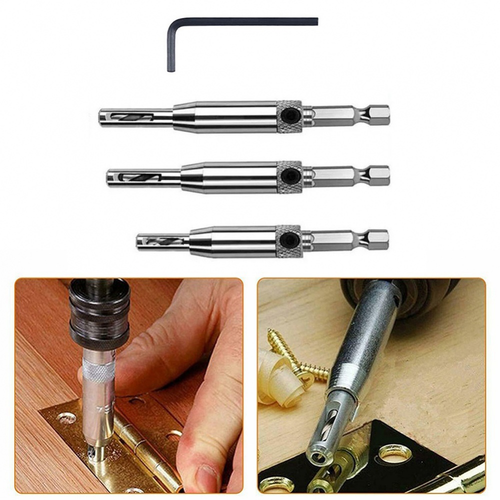 3pcs Self Centering Hinge Drill Bits Set Door Cabinet Pilot Holes ...