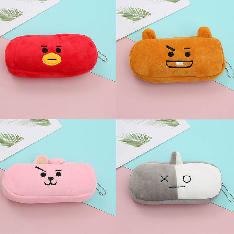 KPOP BTS BT21 Kawaii Cartoon Pencil Case Plush Cute Handle Pencilcase ...