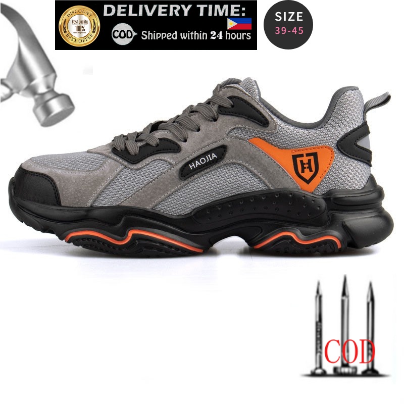 【COD】Men's steel toe work boots, safety shoes, casual breathable ...