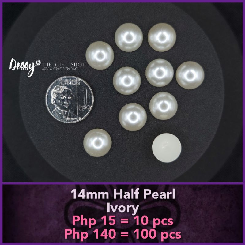 14mm Half Pearl Ivory - Glitter Gems Gown Sewing Half Pearl | Shopee ...