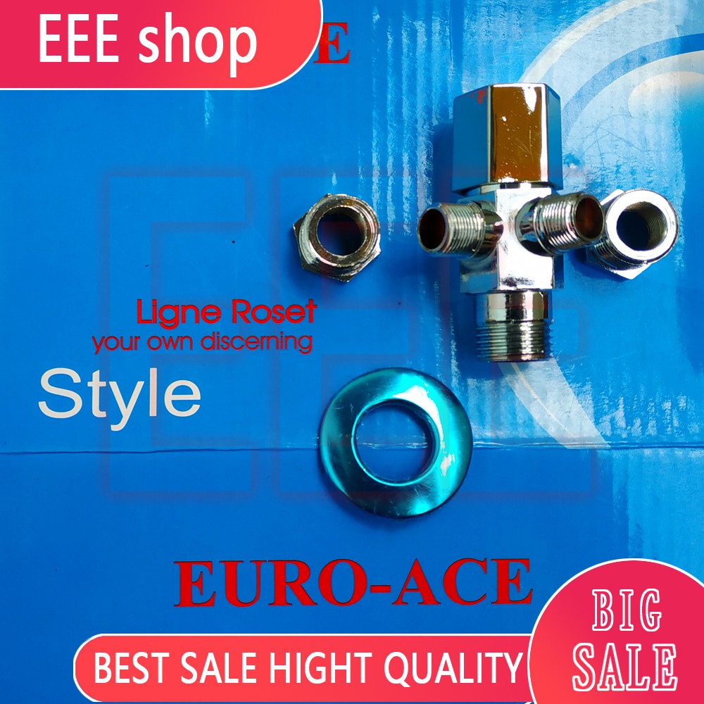 STAINLESS ANGLE VALVE TWO WAY 1/2 X 3/8 X3/8 WITH 2 PIECES ADAPTER 1/2 ...