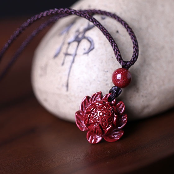 5A Natural Cinnabar Lotus Flower Necklace Pendant Genuine Vermilion DIY ...