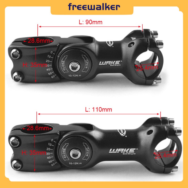 [WAKE] 25.4mm / 31.8mm 60 Degree Adjustable Bike Stems Aluminum Alloy ...