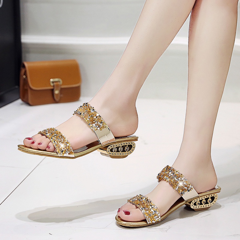 Glitter Fashion Elegant Sandals For Women Sale Middle Heel Sandals For ...