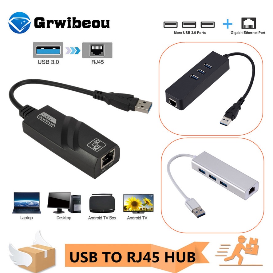 USB Gigabit Ethernet Adapter 3 Ports USB 3.0 HUB USB to Rj45 Lan Network Card for Macbook Mac ...