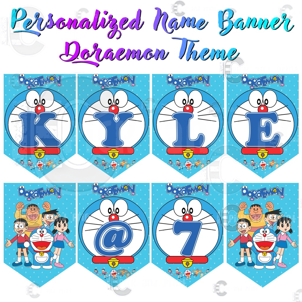 Doraemon Customized Name Flag Banner Banderitas for Party Decorations ...