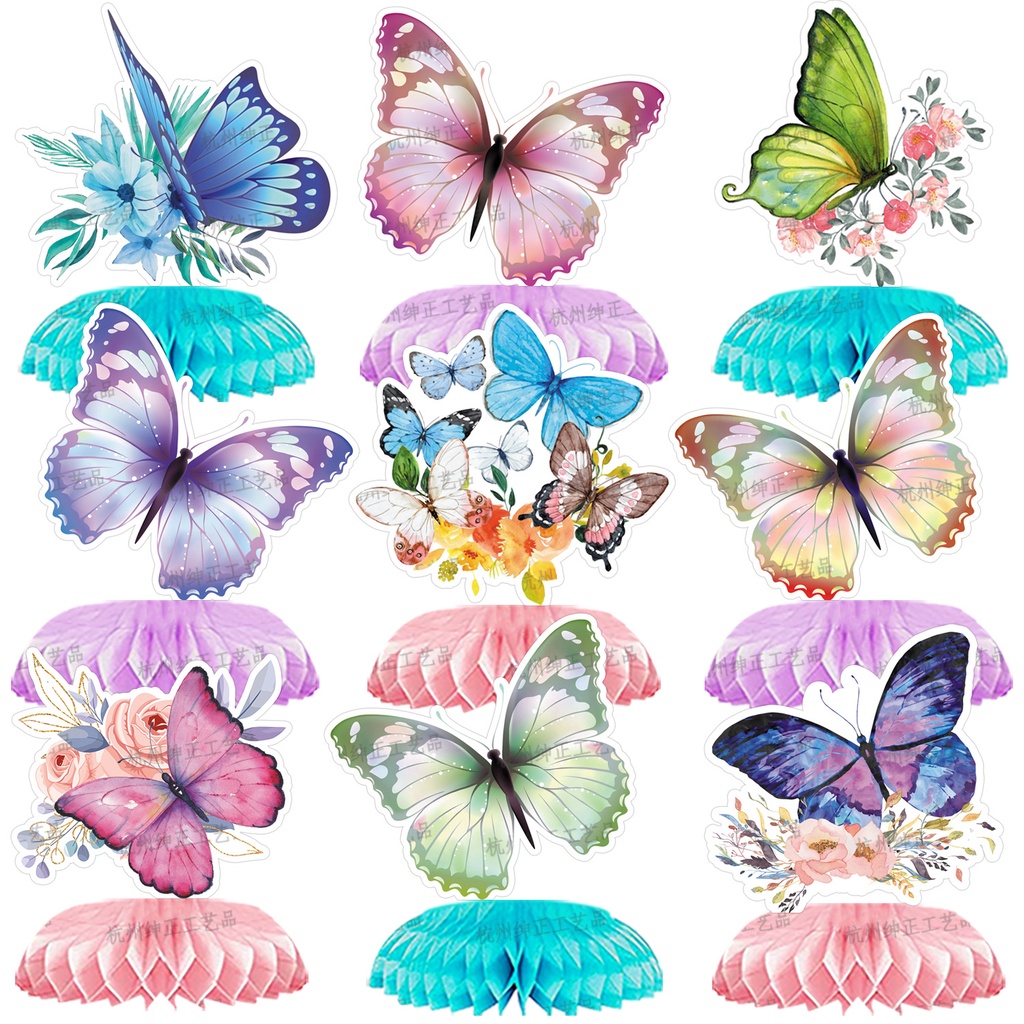 1set 9pcs Butterflies Honeycomb Centerpiece Simulation Butterfly ...
