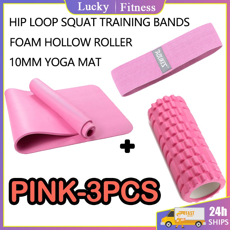 10mm anti slip yoga mat & foam roller & Hip Loop Squat Resistance Band ...