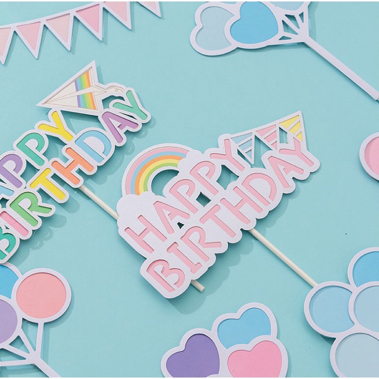 1PCS Happy birthday cake plugin Macaroon Color Happy Birthday Love ...