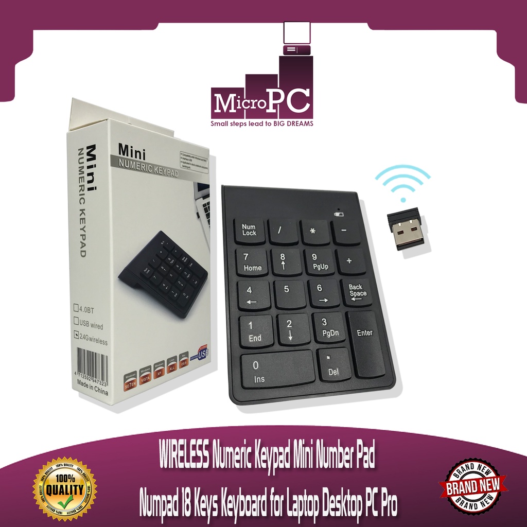 WIRELESS Numeric Keypad Mini Number Pad Numpad 18 Keys Keyboard for Laptop/ Desktop PC Pro ...