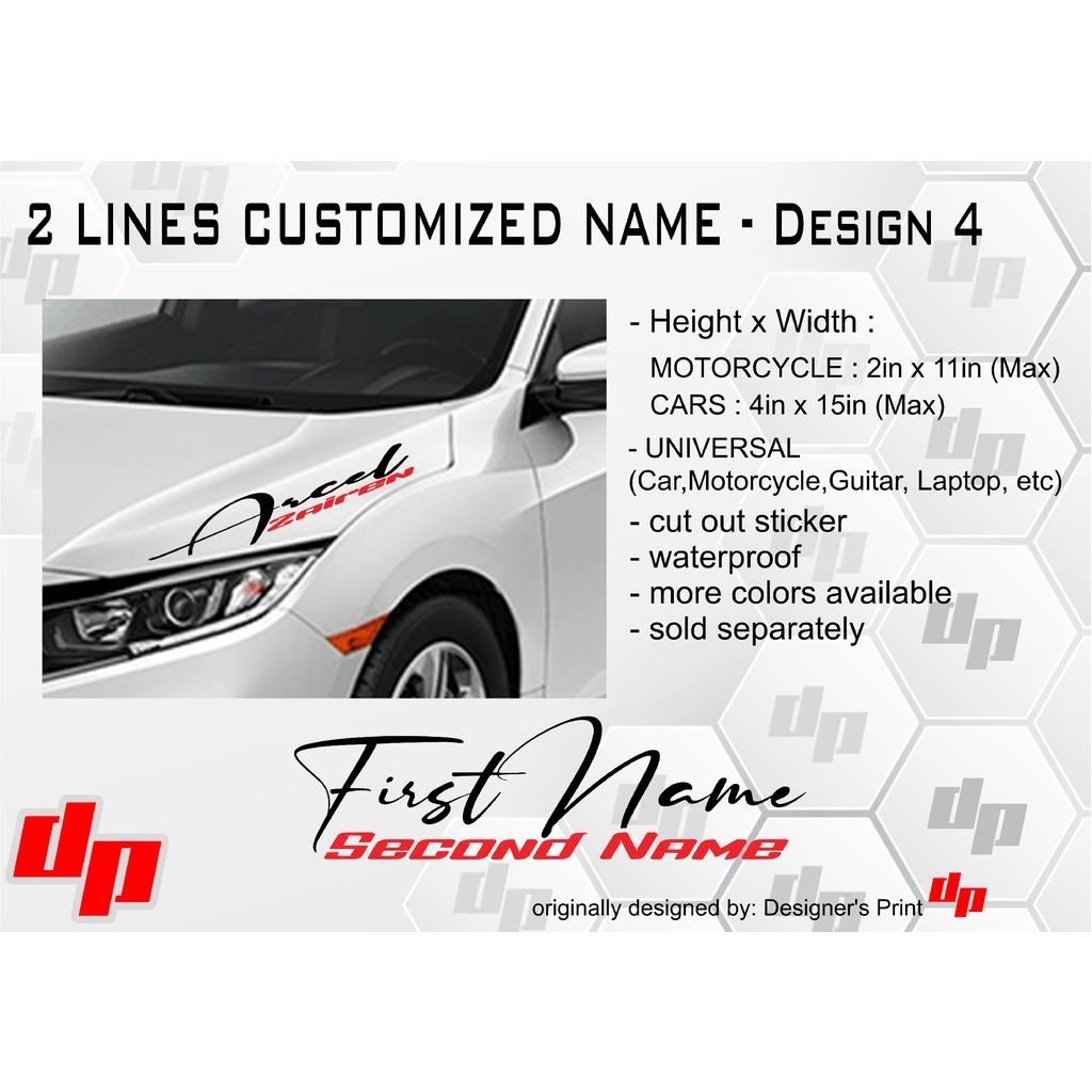 2 LINES Customized Name Die Cut Sticker - Motorcycles, Cars ...