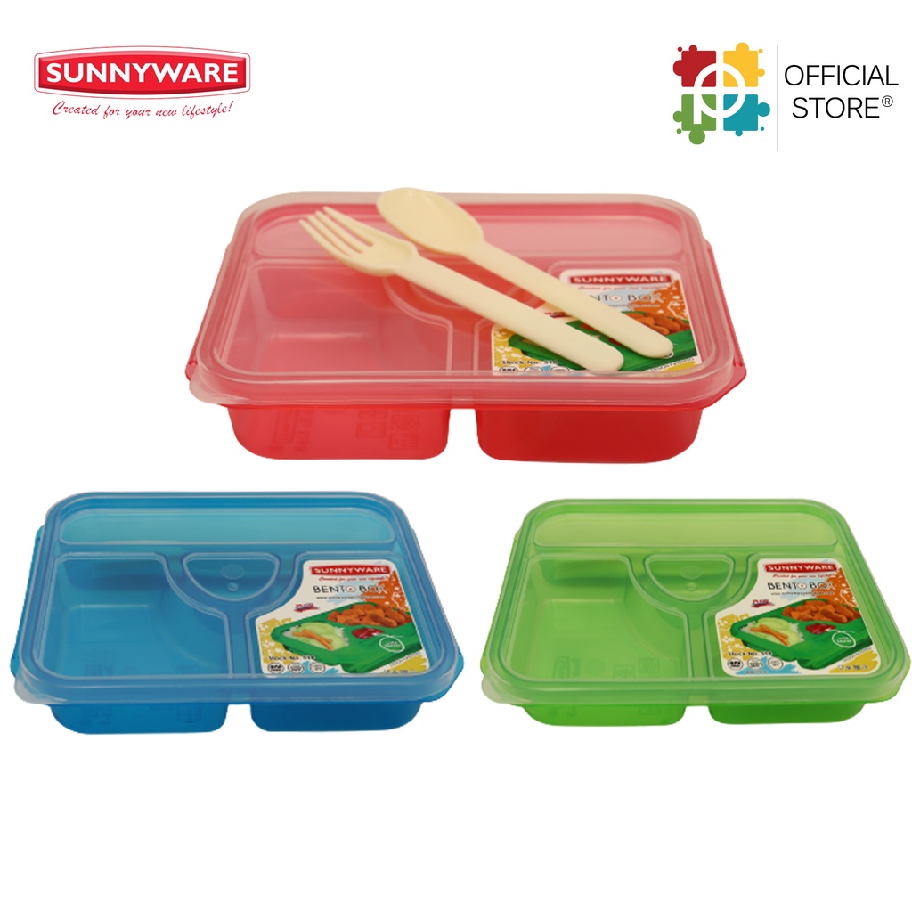 Sunnyware 518-SMALL Bento Box w/ Sauce Pocket & Spoon & Fork | Shopee ...