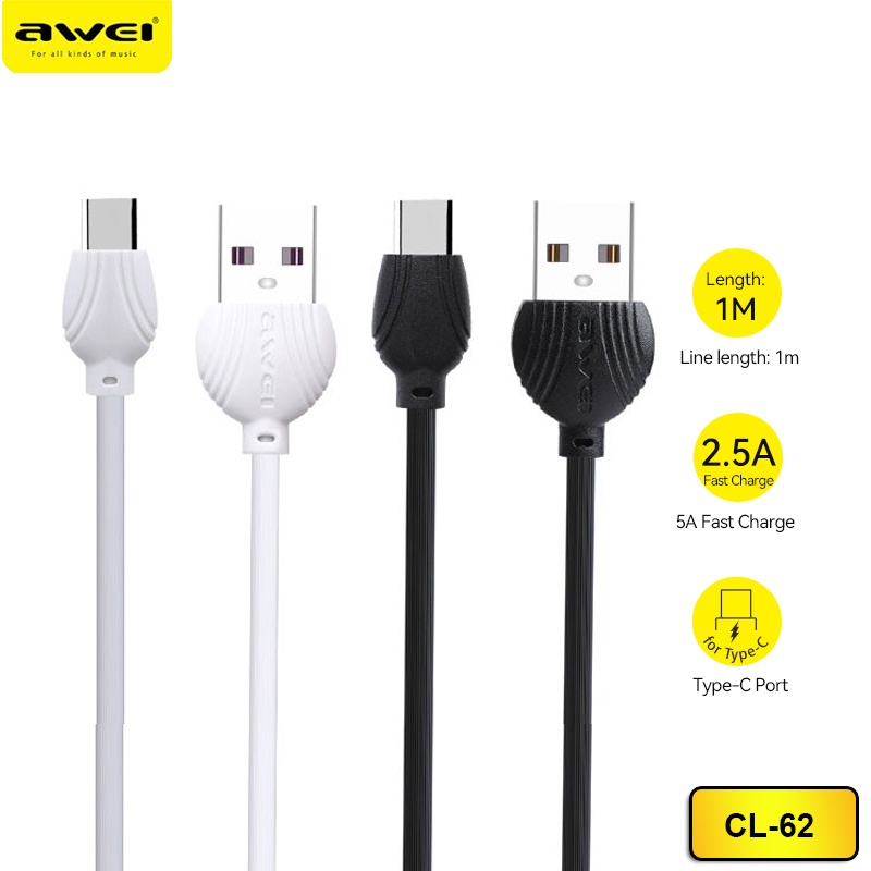 Awei CL-62 Charging Cable Type-C USB Date Fast Charge Long Time Using 2 ...
