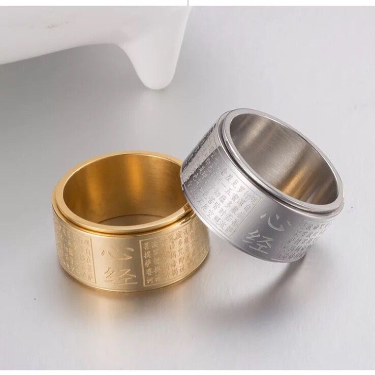 Buddhist Jewelry Rotatable Heart Sutra Ring Buddha Word Vintage Men ...