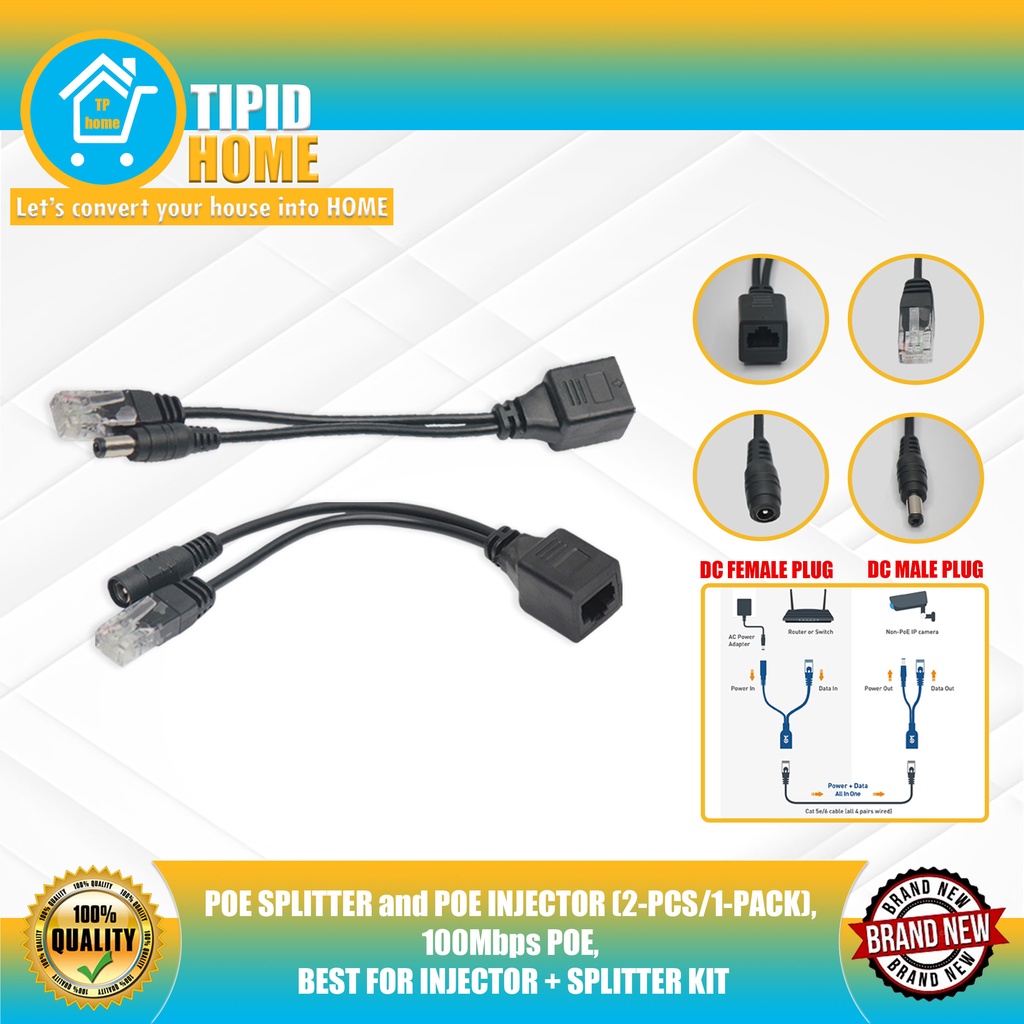 POE SPLITTER and POE INJECTOR (2-PCS/1-PACK), 100Mbps POE, BEST FOR ...