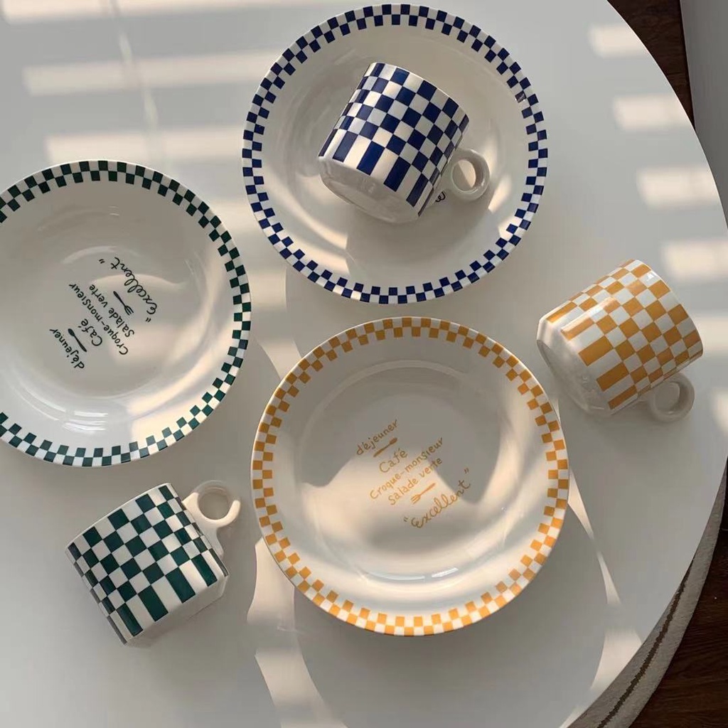 Dreamy Checkerboard checkerboard ceramic household dish dish creative ...