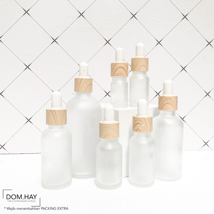 PUTIH Frosted Doff Glass Pipette Bottle White Wood Lid White Face Serum ...