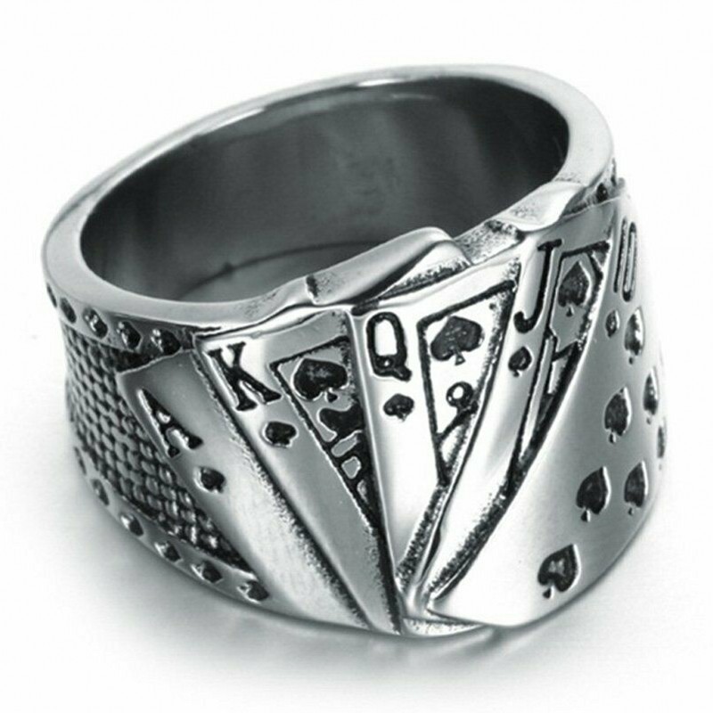 Mens Biker Casino Lucky Poker Ring Jewelry Men Stainless Steel Size 7 ...