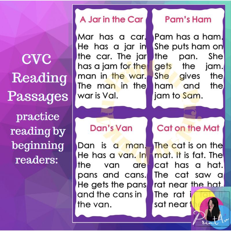 CVC Kindergarten Reading Passages - English reading materials | Shopee ...