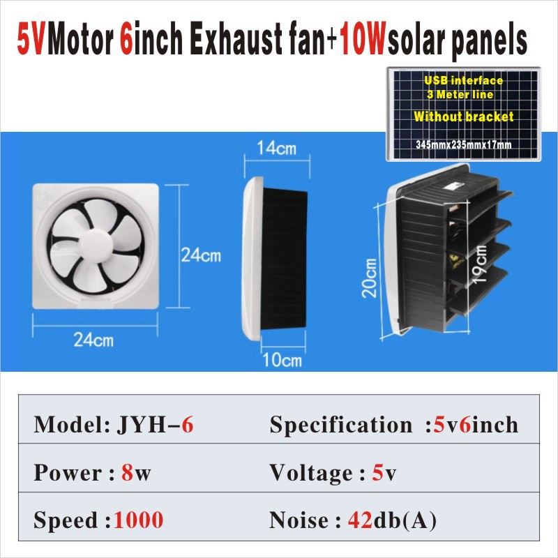 Household Square 5V Solar Exhaust Fan Kitchen Powerful Ventilation ...