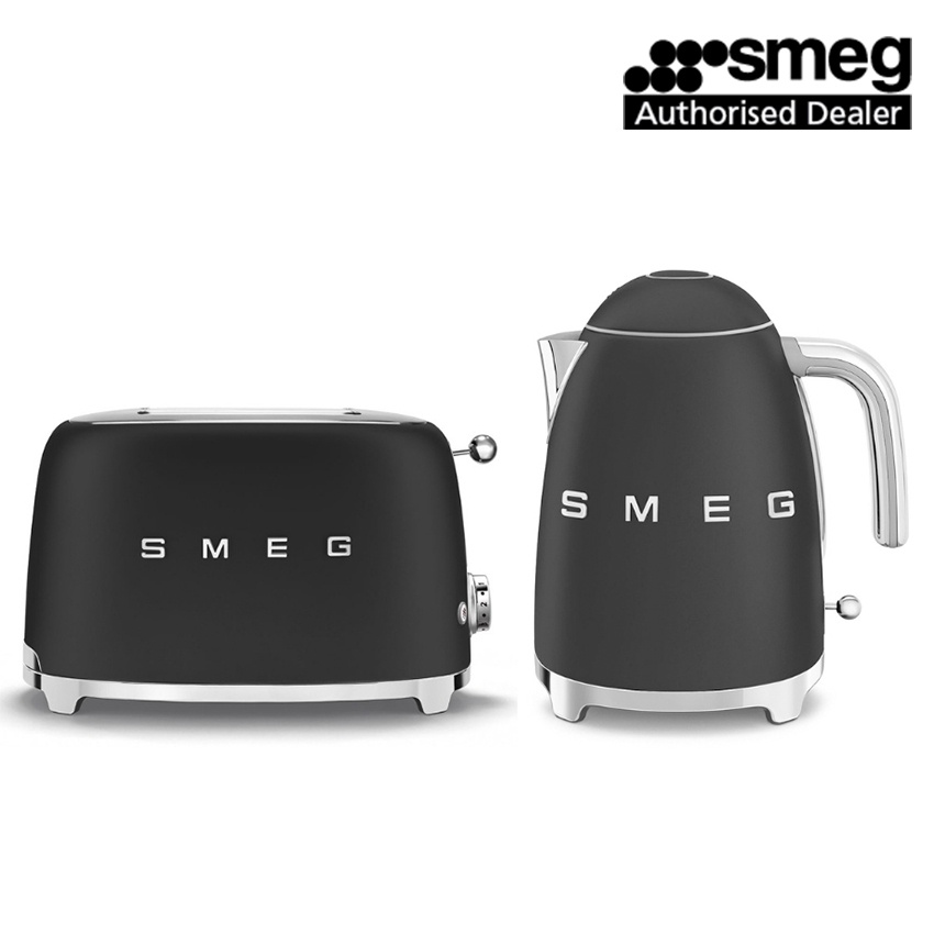 Smeg Breakfast Set Kettle KLF03BLMUK + Toaster TSF01BLMUK (Matte Black ...