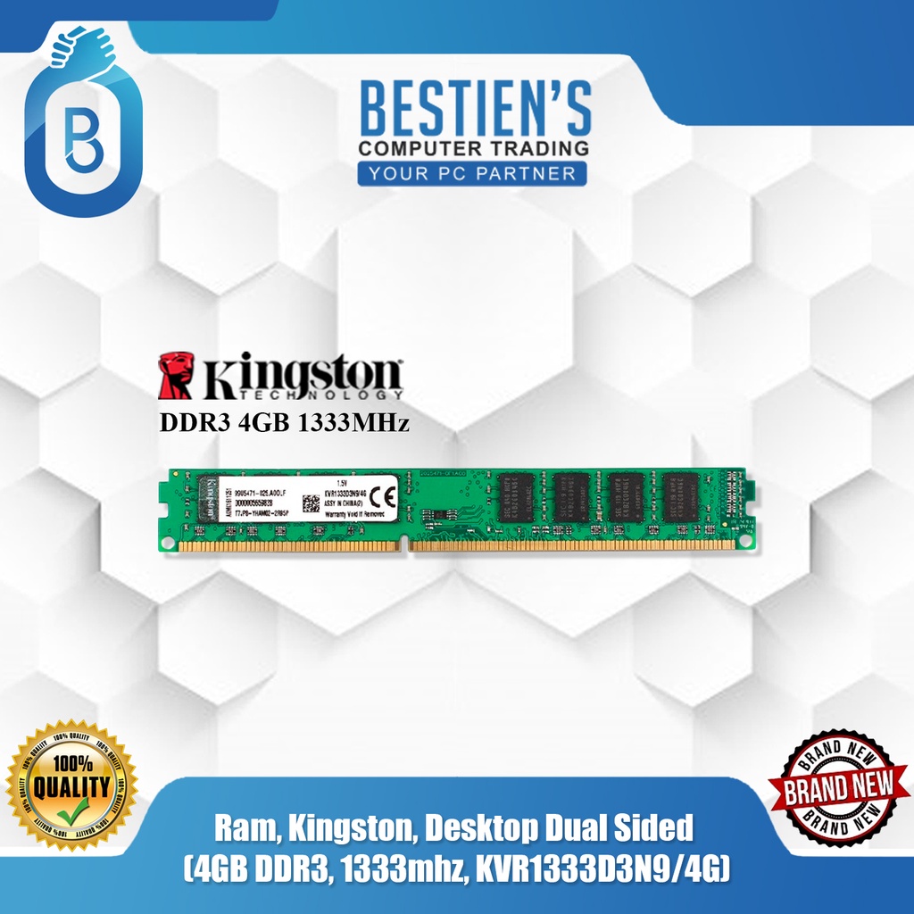 Ram, Kingston, Desktop Dual Sided (4GB DDR3, 1333mhz, KVR1333D3N9/4G ...