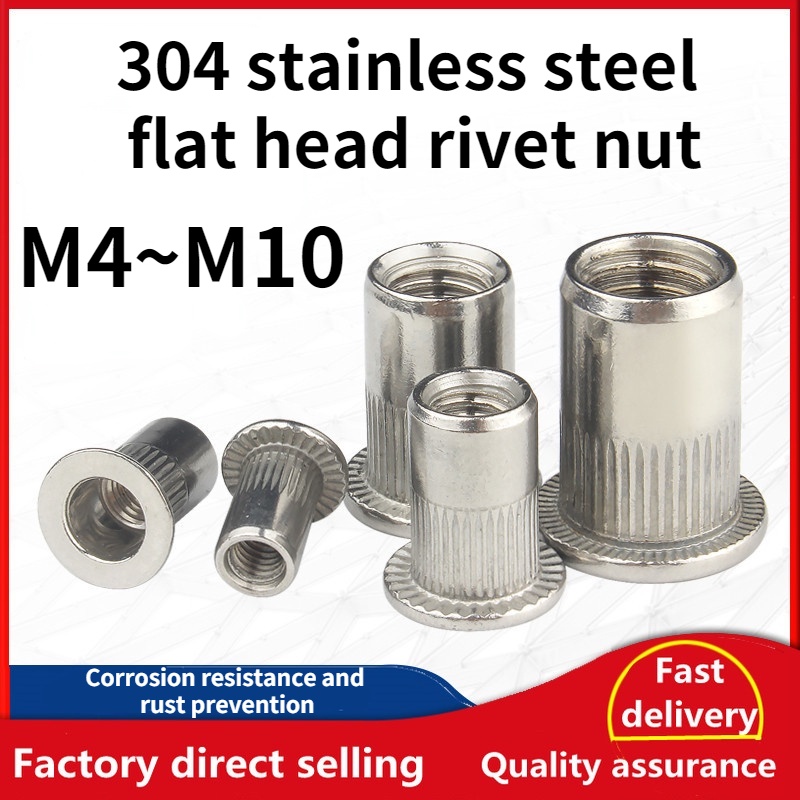 304 stainless steel pull rivet nut pull nut flat head knurled pull ...