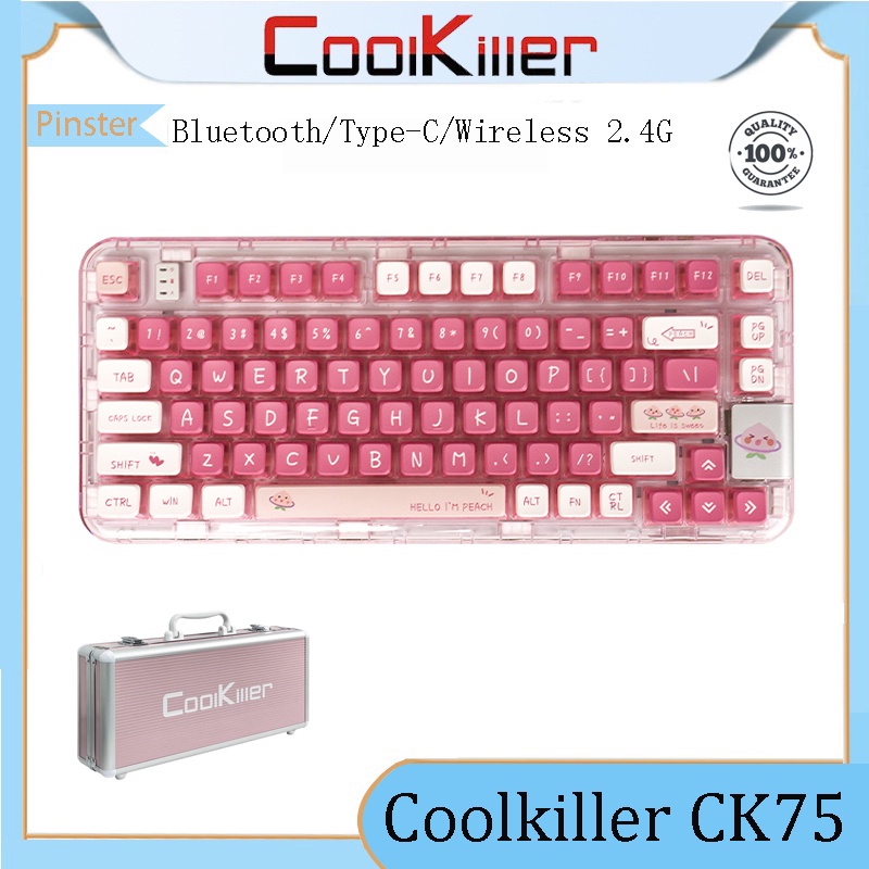 【Available in stock】CoolKiller CK75 full of peach gas transparent pink mechanical keyboard three ...