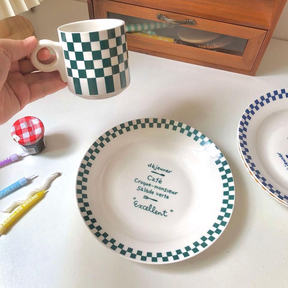 Chaek Ceramic Checkered Plaid Deep Plate / Ceramic Plate Aesthetic Box ...