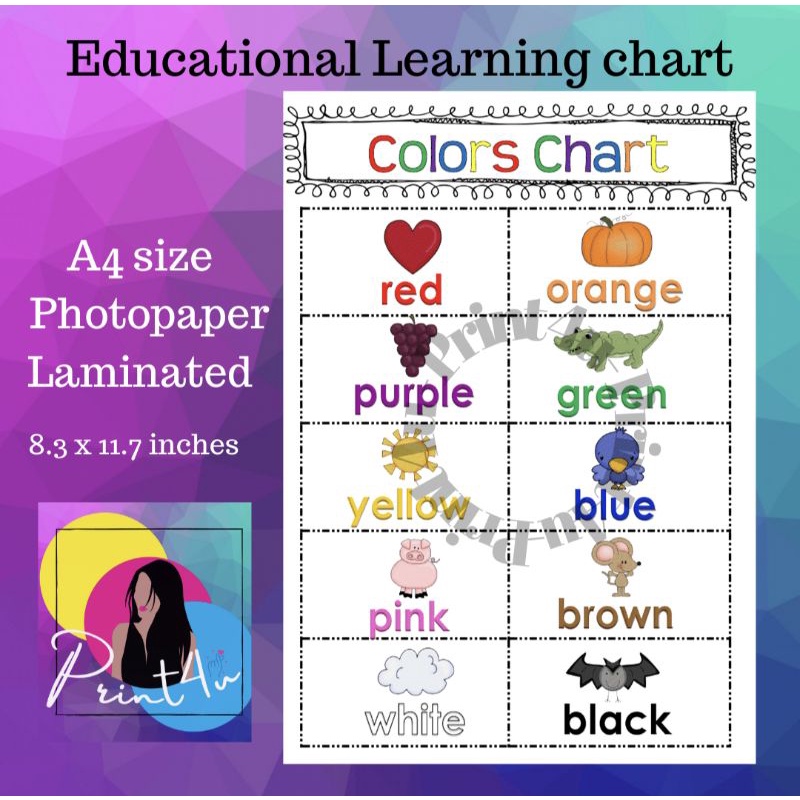 Color Learning chart Laminated educational materials | Shopee Philippines