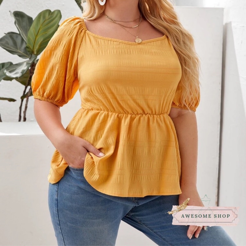 AWesome PLUS SIZE Puff Sleeve Blouse 31072# | Shopee Philippines